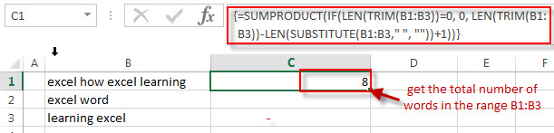 How To Count The Number Of Words In A Range Of Cells In Excel Free 