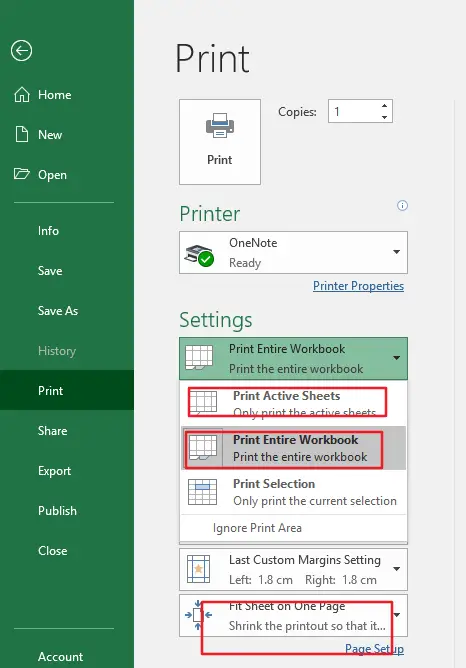 Setup Selected Worksheets To Print On One Page